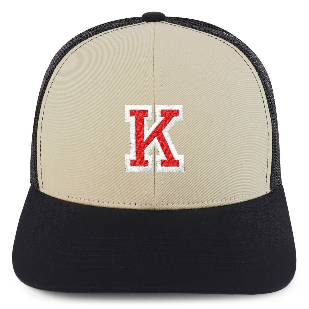 Stitchfy Letter K Varsity Font 6 Panel Snapback Trucker Cap (SF-TXT3670 ...