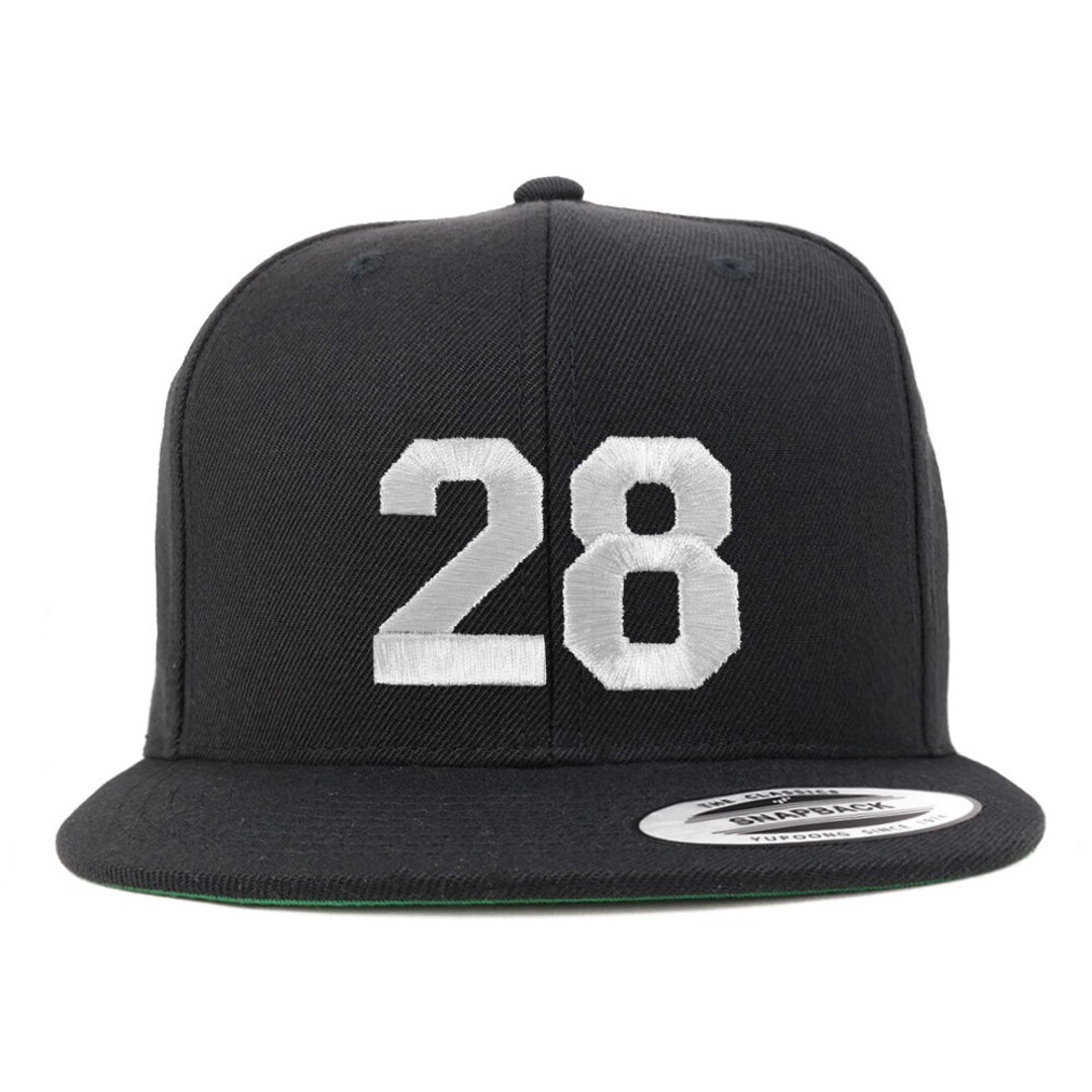 Stitchfy Number 28 White Thread Embroidered Flat Bill Snapback Baseball ...