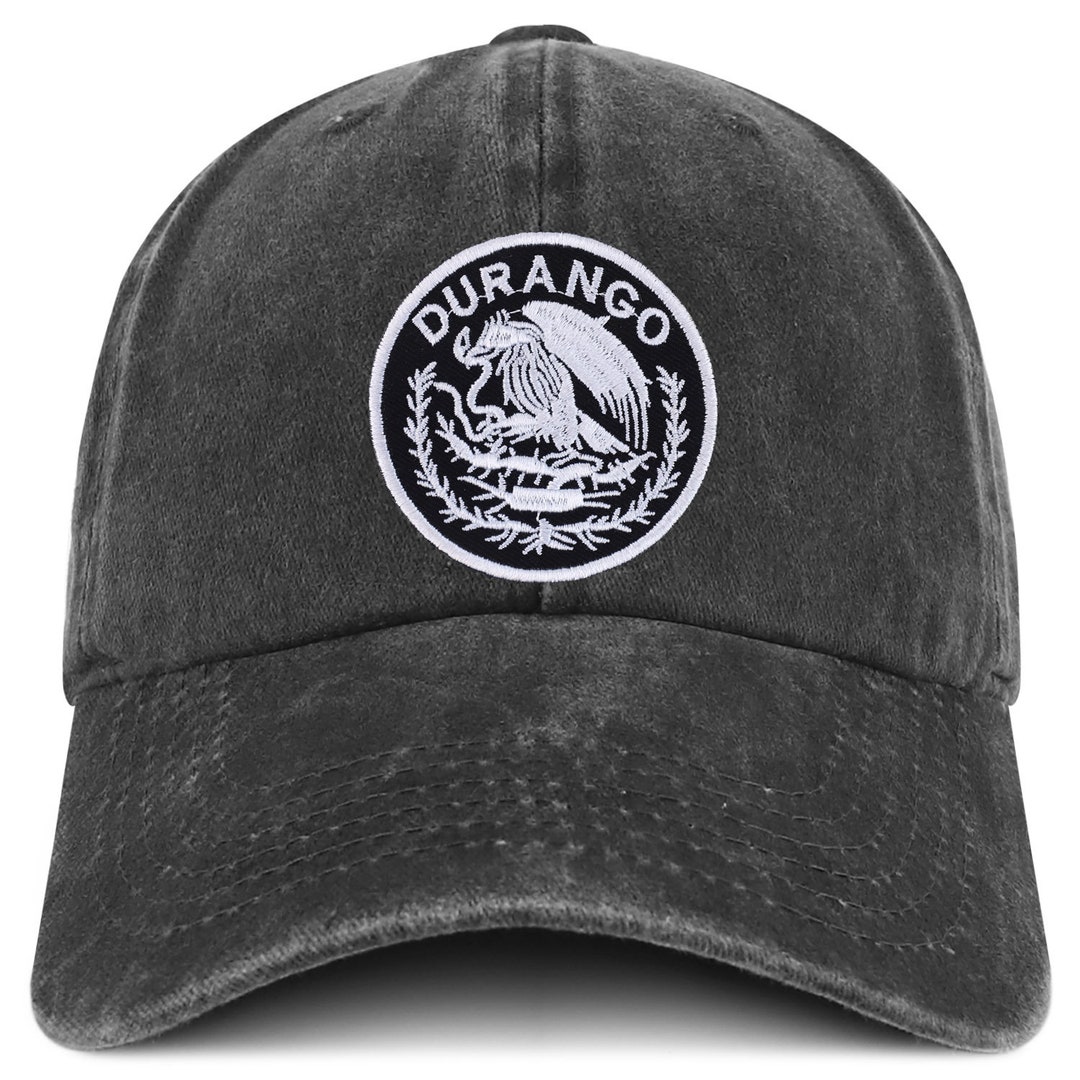 Stitchfy Durango Mexico White Embroidered Patch Pigment Dyed Washed Baseball Cap(mxpatch-dur ...