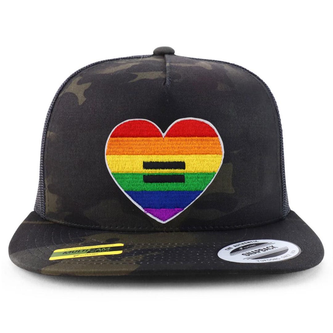 Stitchfy LGBTQ Rainbow Equal Heart Patch 5 Panel Flatbill Trucker Cap ...