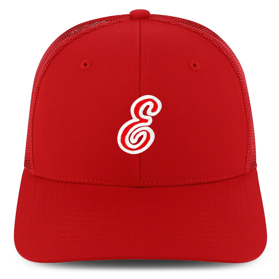 Stitchfy Letter E Script Outline 6 Panel Trucker Baseball Cap (SF ...