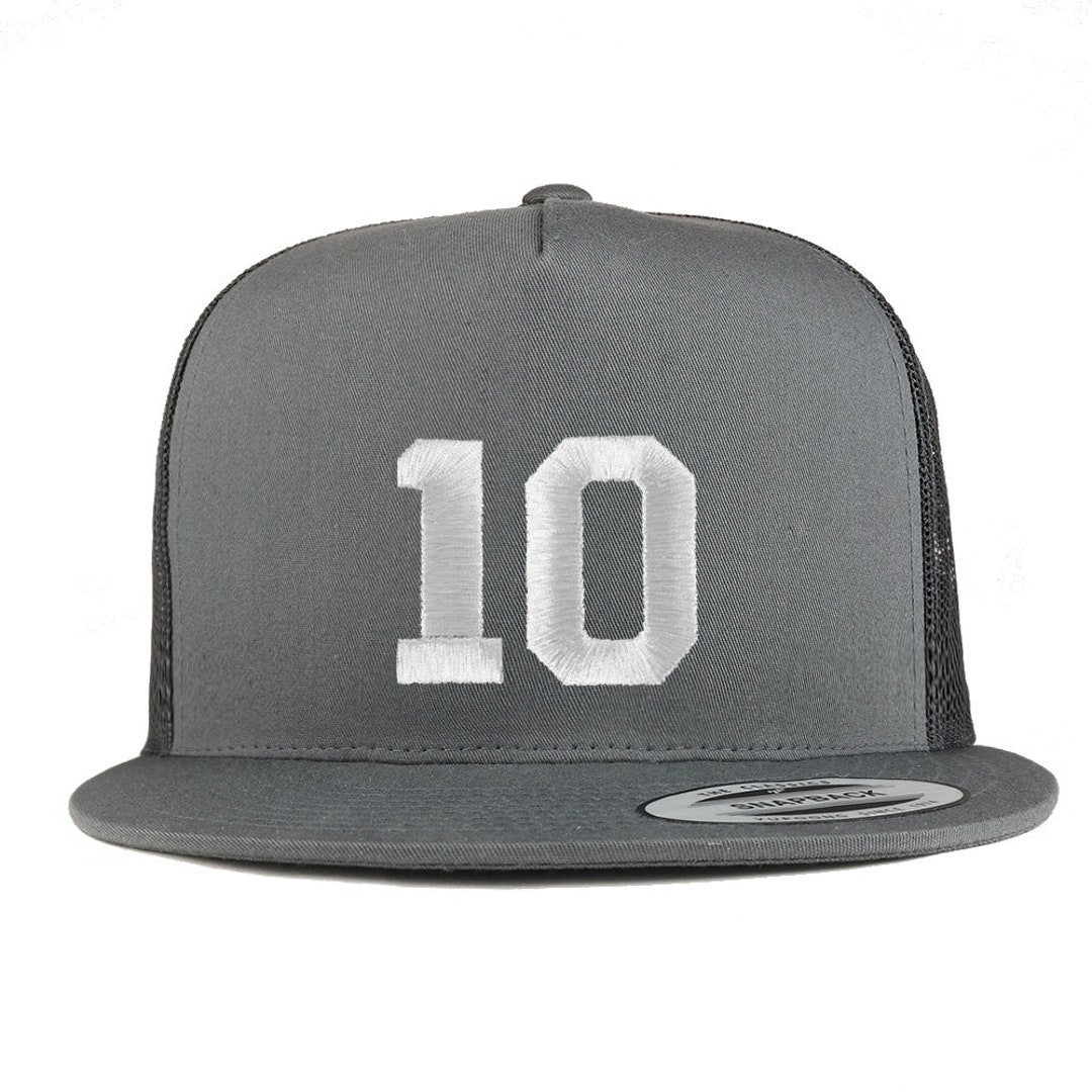 Stitchfy Number 10 White Thread Embroidered 5 Panel Flat Bill Trucker ...