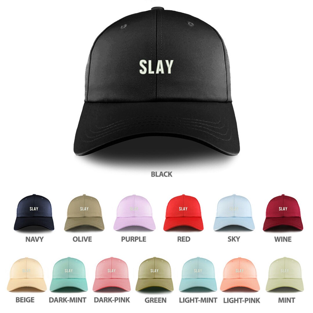 Stitchfy Slay Embroidered Structured Satin Adjustable Cap - Etsy