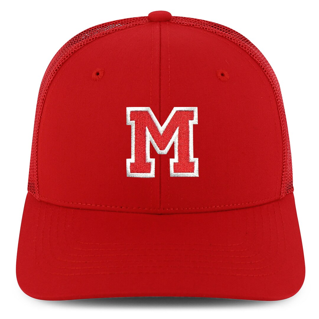 Stitchfy Letter M Varsity Font 6 Panel Snapback Trucker Cap (SF-TXT3672 ...