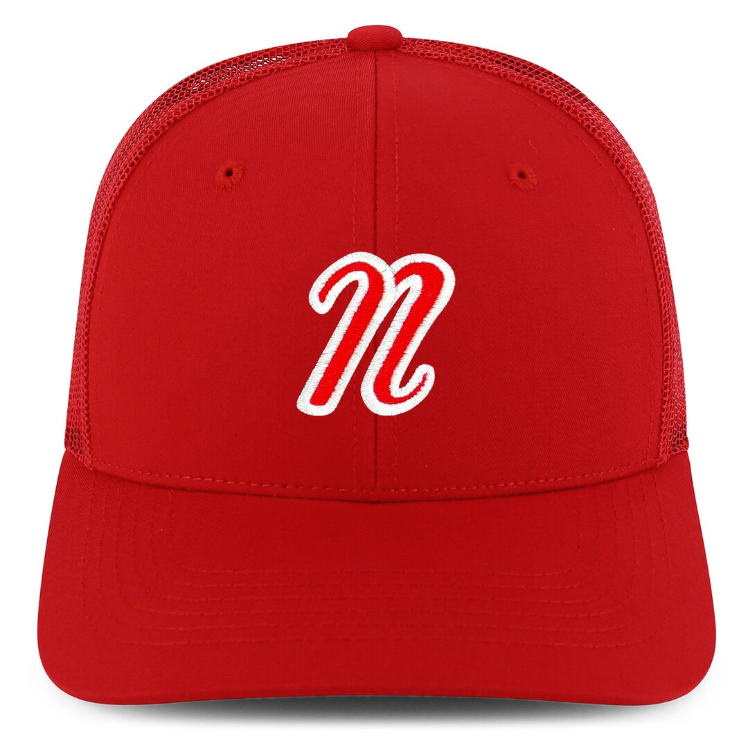 Stitchfy Letter N Script Outline 6 Panel Trucker Baseball Cap (SF ...