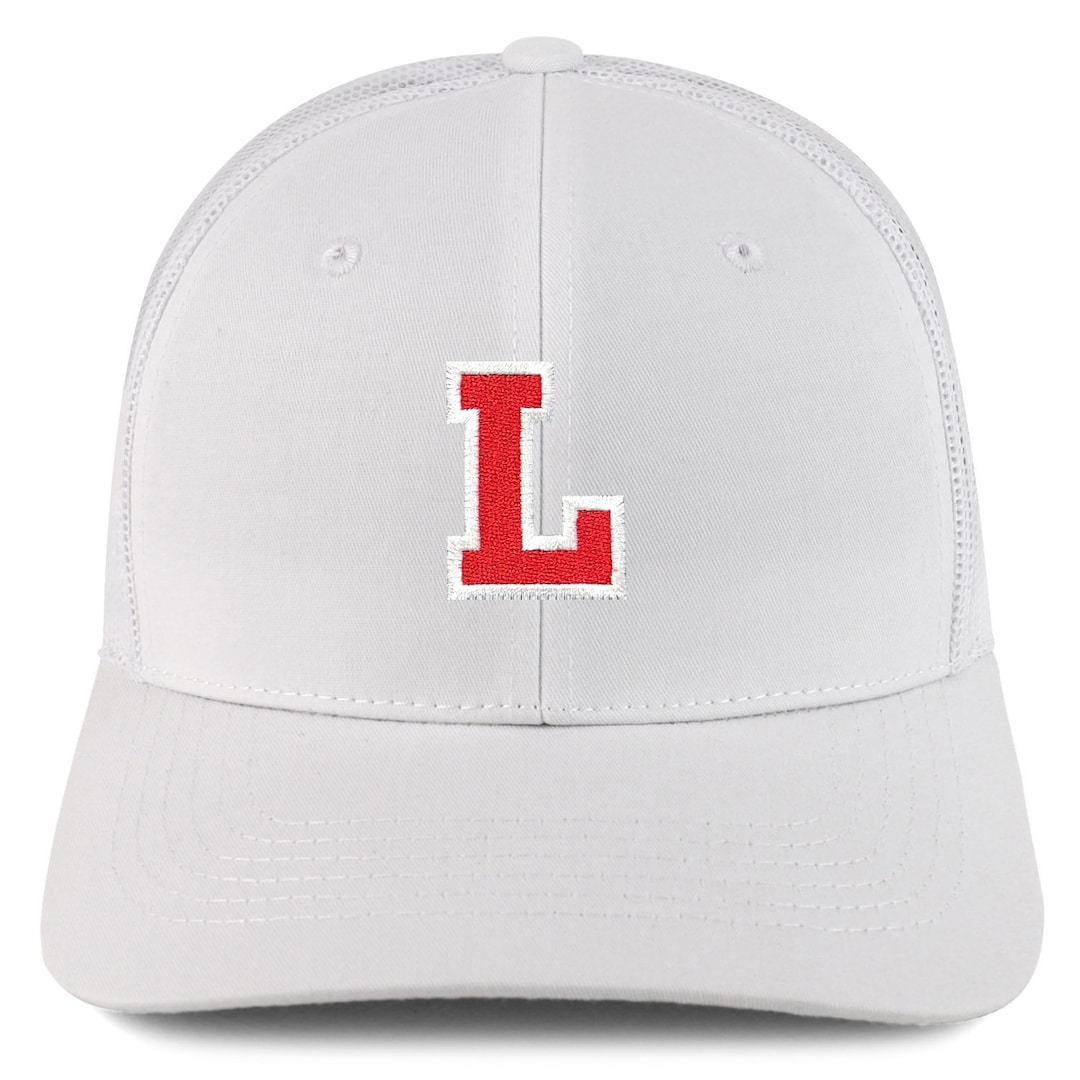 Stitchfy Letter L Varsity Font 6 Panel Snapback Trucker Cap (SF-TXT3671 ...