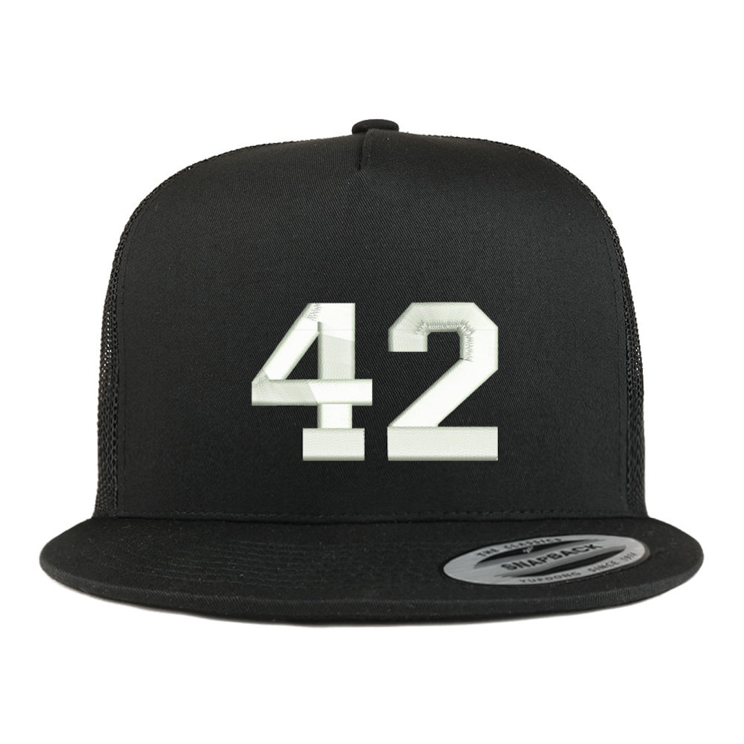 Stitchfy Number 42 Collegiate Varsity Font Panel Flatbill Trucker Mesh ...