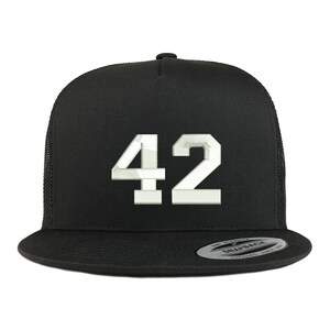 Stitchfy Number 42 Collegiate Varsity Font Panel Flatbill Trucker Mesh ...
