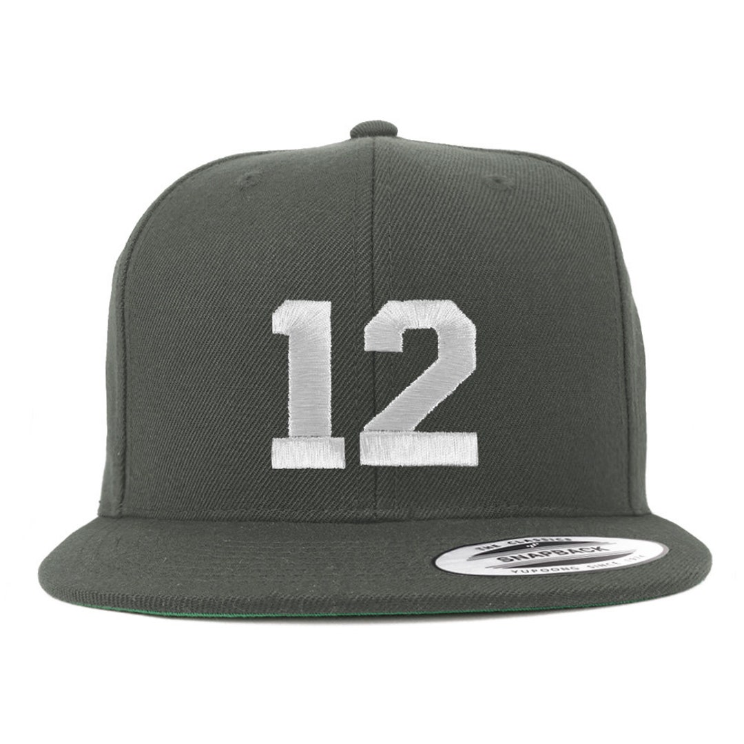 Stitchfy Number 12 White Thread Embroidered Flat Bill Snapback Baseball ...