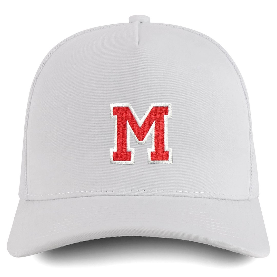 Stitchfy Letter M Varsity Font 5 Panel Structured Trucker Cap (SF ...