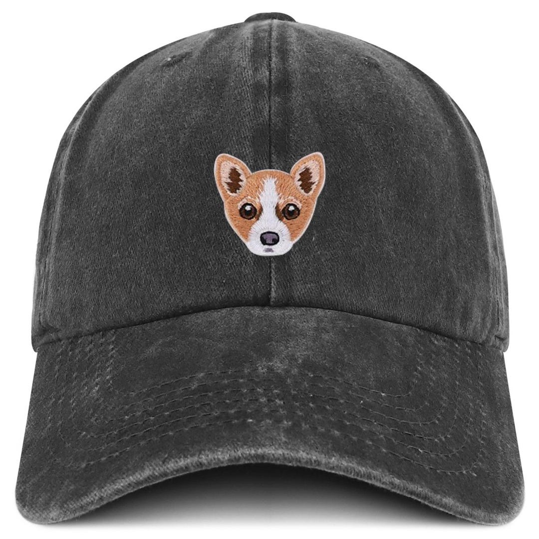 Stitchfy Corgi Face Embroidered Patch Pigment Dyed Cotton Baseball Cap ...