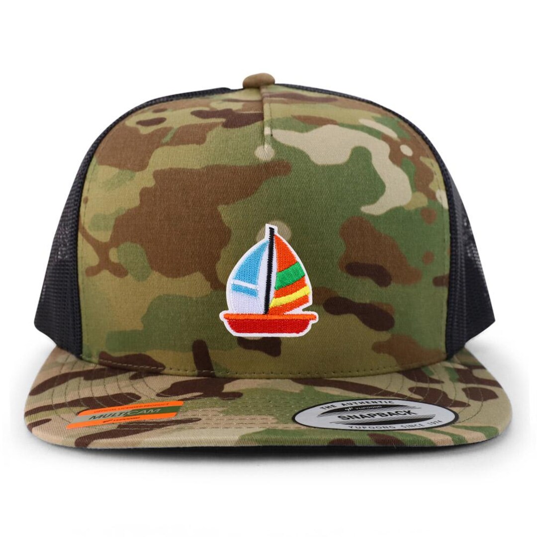 Stitchfy Sail Boat Patch 5 Panel Flatbill Trucker Cap (SF-AP0125-FLX ...