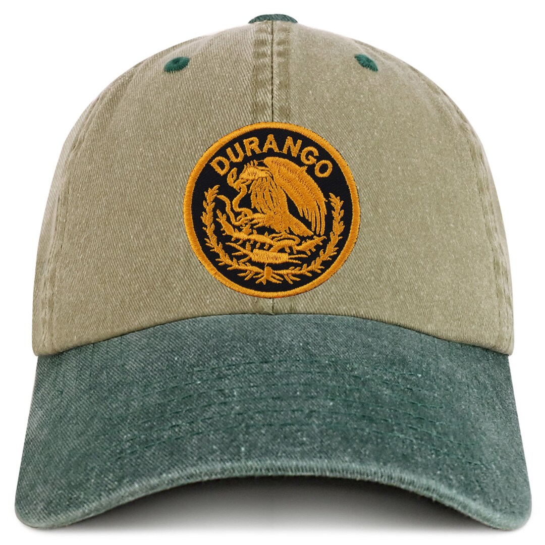 Stitchfy Durango Mexico Gold Embroidered Patch Pigment Dyed Washed Baseball Cap(mxpatch-dur-7601 ...