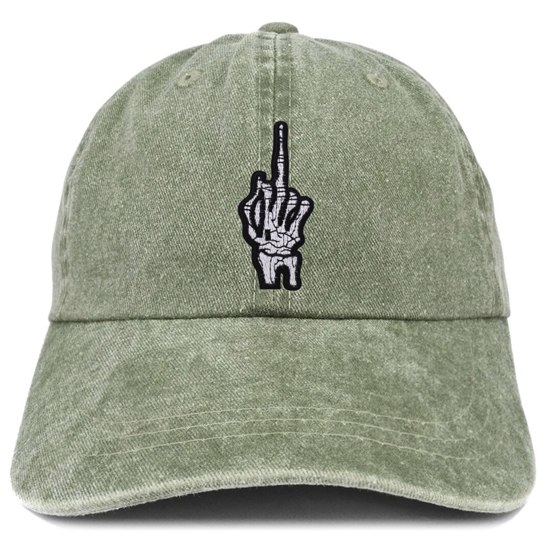 Stitchfy Skeleton Middle Finger Patch Pigment Dyed Washed Baseball Cap ...