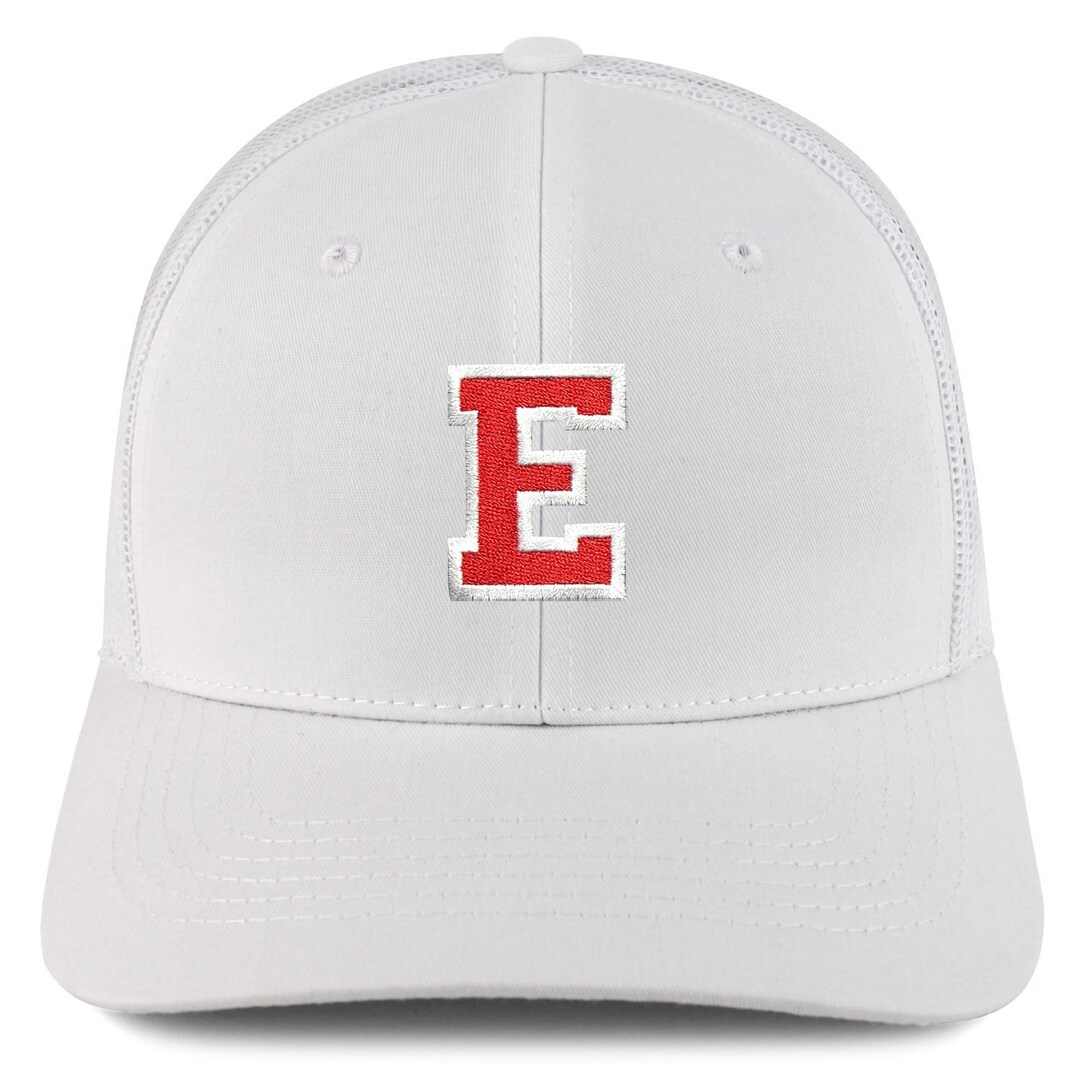 Stitchfy Letter E Varsity Font 6 Panel Snapback Trucker Cap (SF-TXT3664 ...