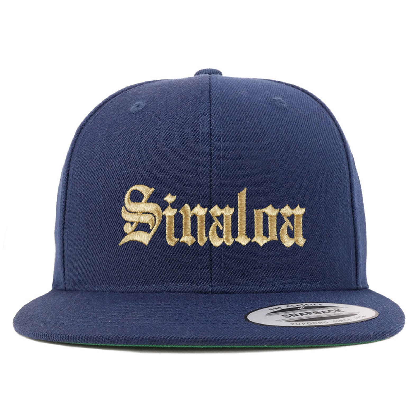 Stitchfy Old English Sinaloa Gold Embroidered Flatbill Snapback ...