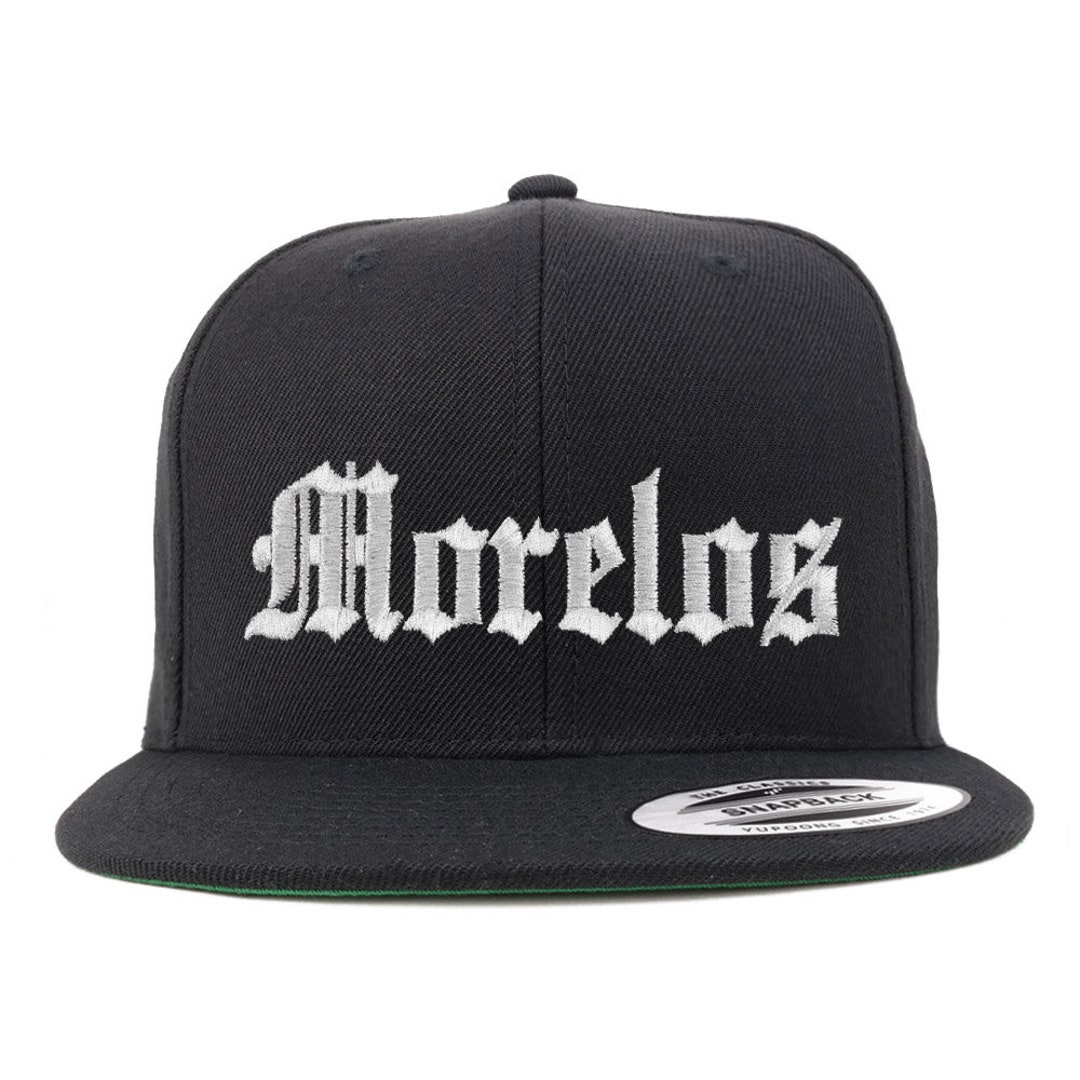 Stitchfy Old English Morelos White Embroidered Flatbill Snapback ...