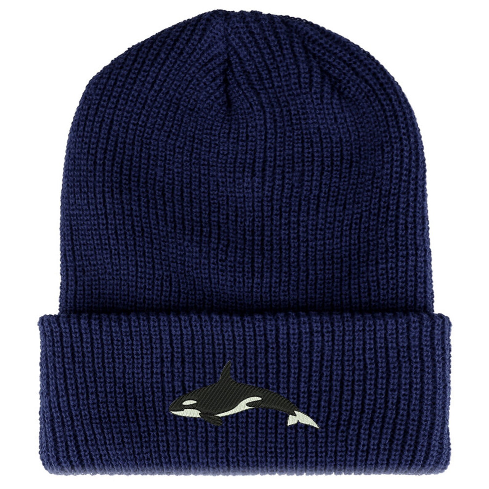 Stitchfy Orca Killer Whale Embroidered Ribbed Cuffed Knit Beanie (SF ...