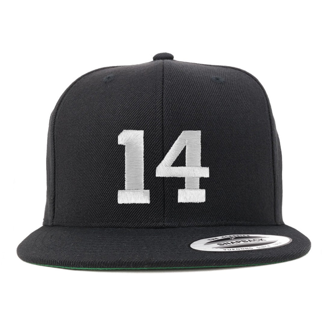 Stitchfy Number 14 White Thread Embroidered Flat Bill Snapback Baseball ...