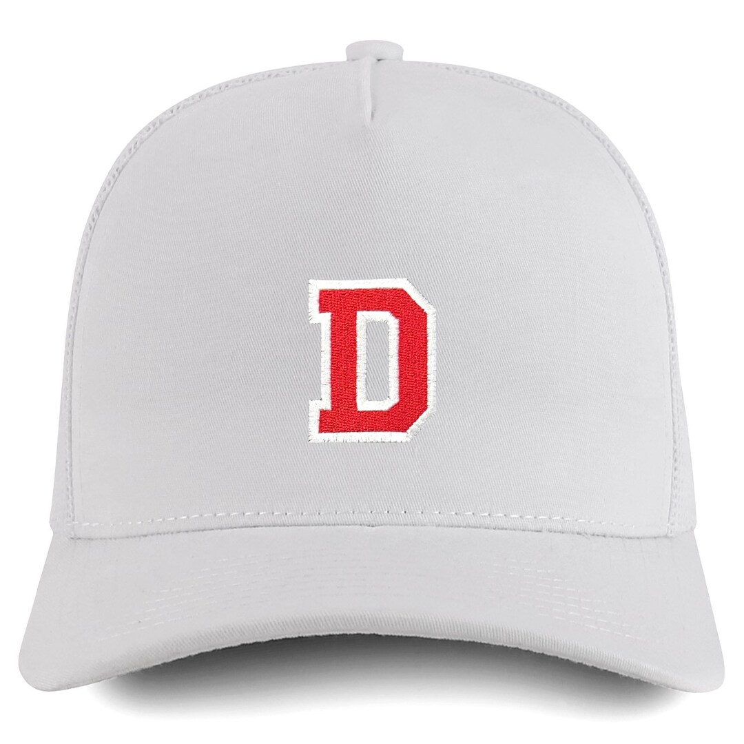 Stitchfy Letter D Varsity Font 5 Panel Structured Trucker Cap (SF ...