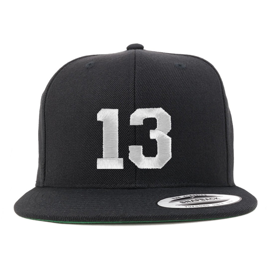 Stitchfy Number 13 White Thread Embroidered Flat Bill Snapback Baseball ...