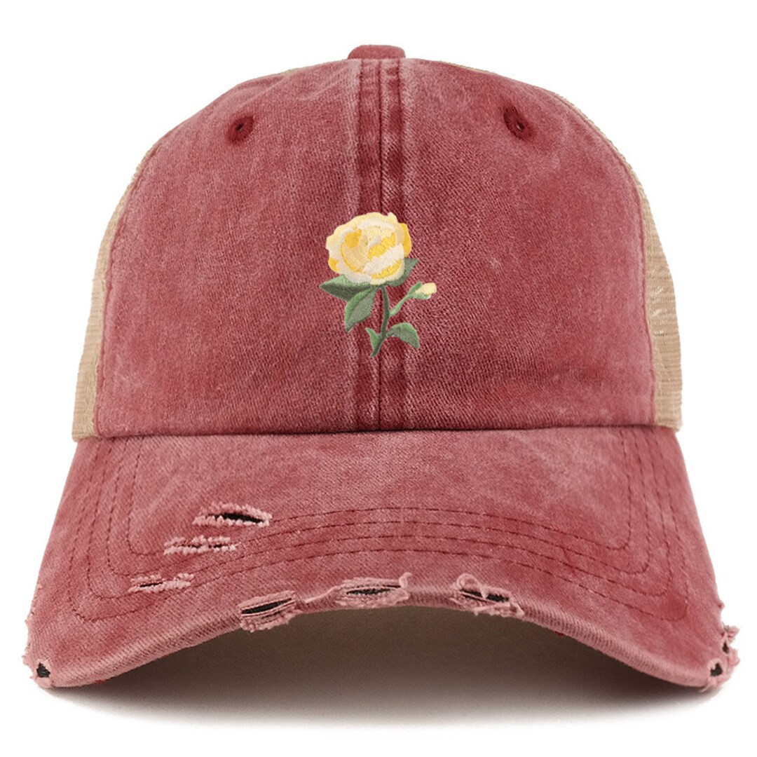 Stitchfy Yellow Rose Patch Frayed Bill Trucker Mesh Back Cap(sf-ap0027 ...