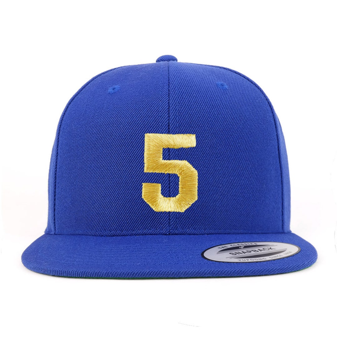 Stitchfy Number 5 Gold Thread Embroidered Flat Bill Snapback Cap (SF ...