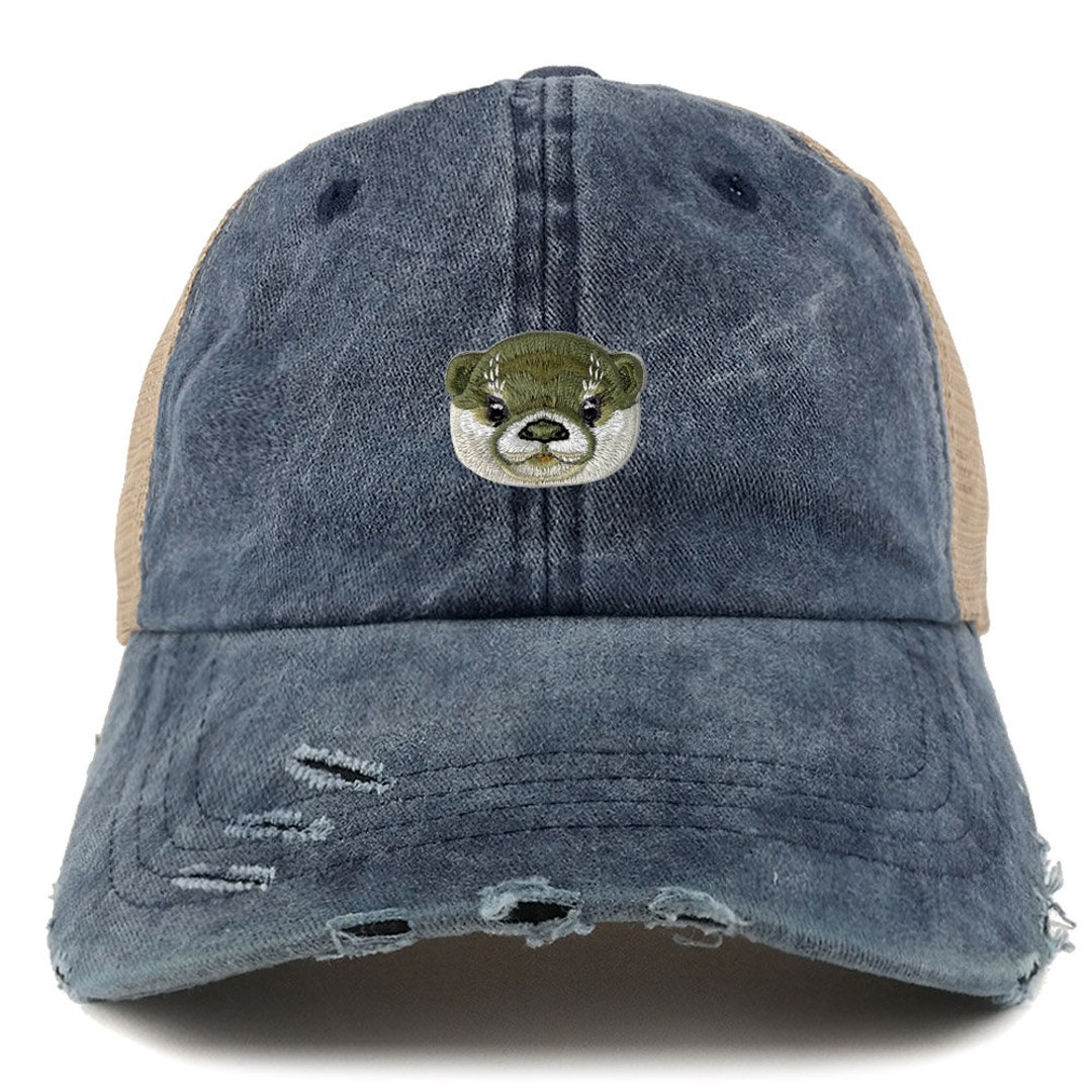 Stitchfy Otter Face Embroidered Patch Mesh Back Flayed Bill Trucker Cap ...