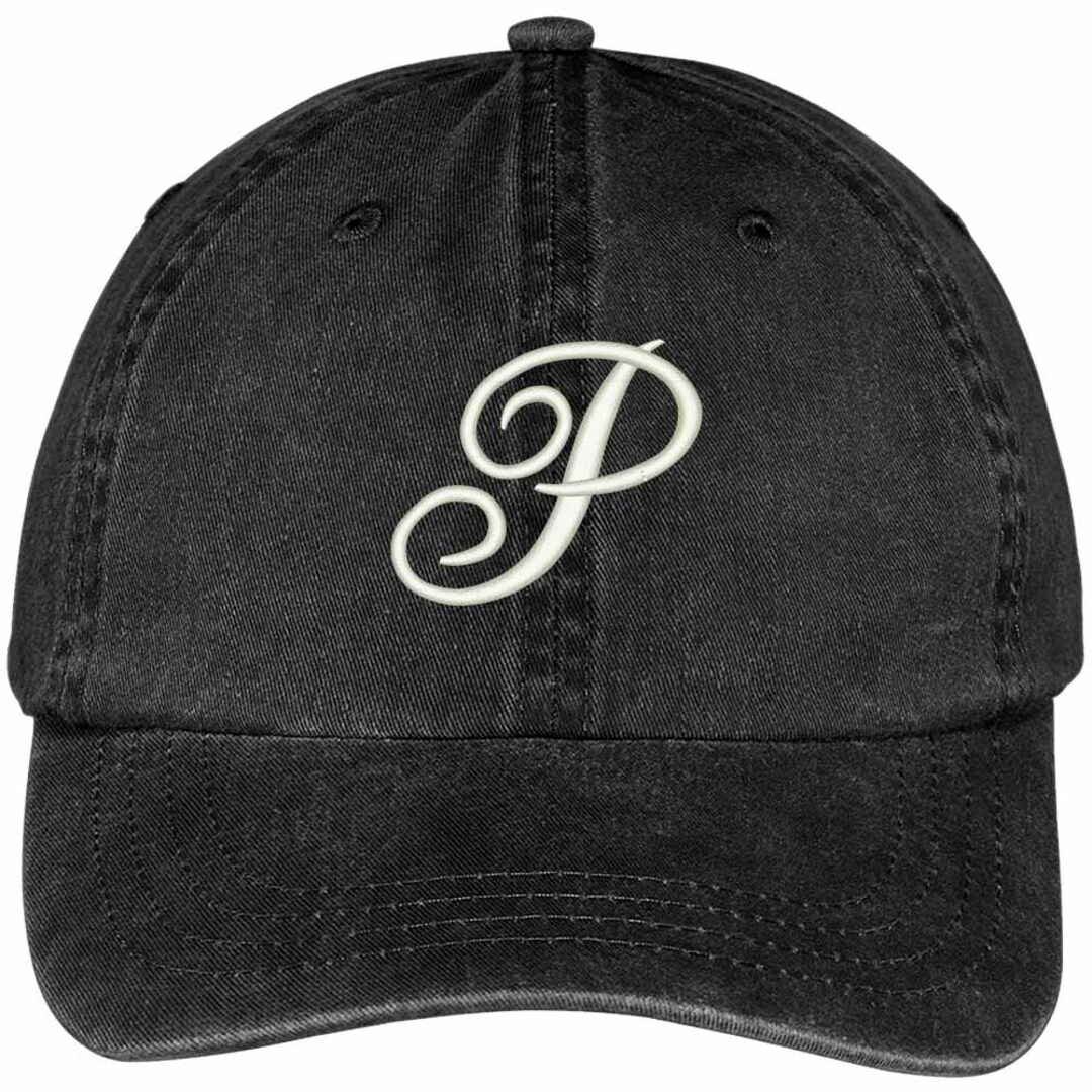 Stitchfy Letter P Script Monogram Font Embroidered Washed Cotton Cap - Etsy