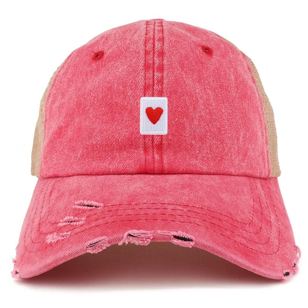 Stitchfy Heart Playing Card Patch Frayed Bill Trucker Mesh Back Cap (SF ...