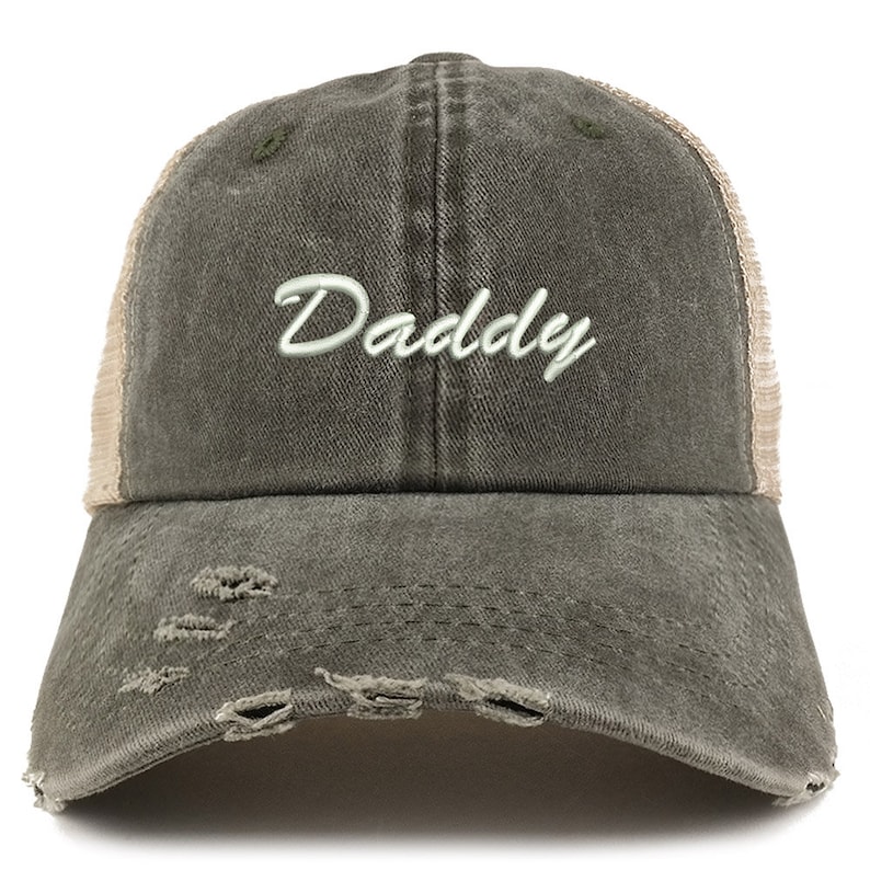 Stitchfy Daddy Script Font Washed Front Mesh Back Frayed Bill Cap - Etsy