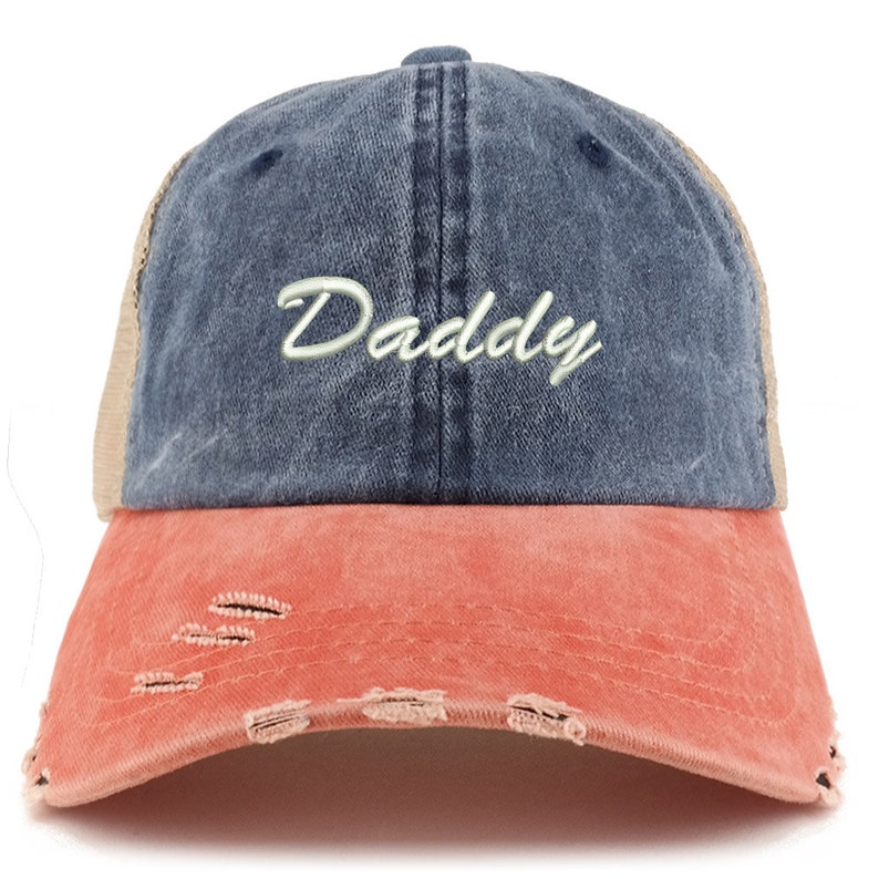 Stitchfy Daddy Script Font Washed Front Mesh Back Frayed Bill Cap - Etsy