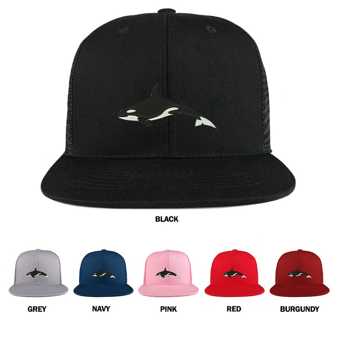 Stitchfy Orca Killer Whale Embroidered Cotton Flat Bill Mesh Back Trucker Cap (SF-LOG027-ACE ...