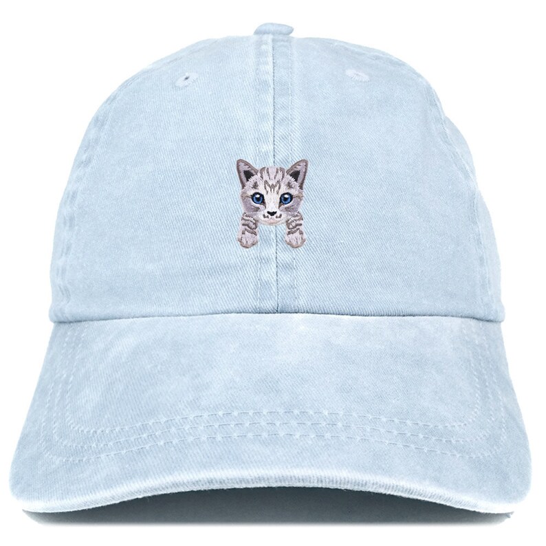 Stitchfy Grey Tabby Cat Kitten Patch Pigment Dyed Washed Baseball Cap ...