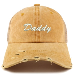 Stitchfy Daddy Script Font Washed Front Mesh Back Frayed Bill Cap - Etsy