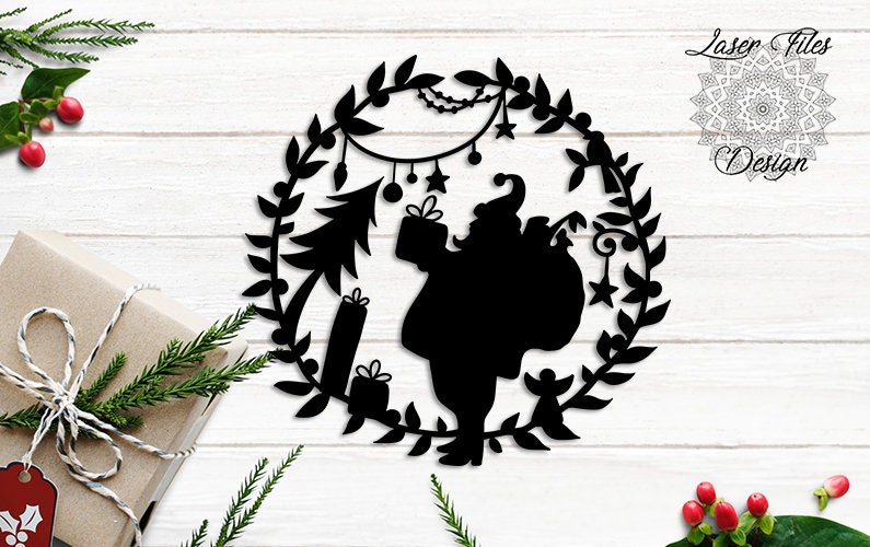 Frame Round Christmas X-mas Tree Decoration Santa Claus - Etsy