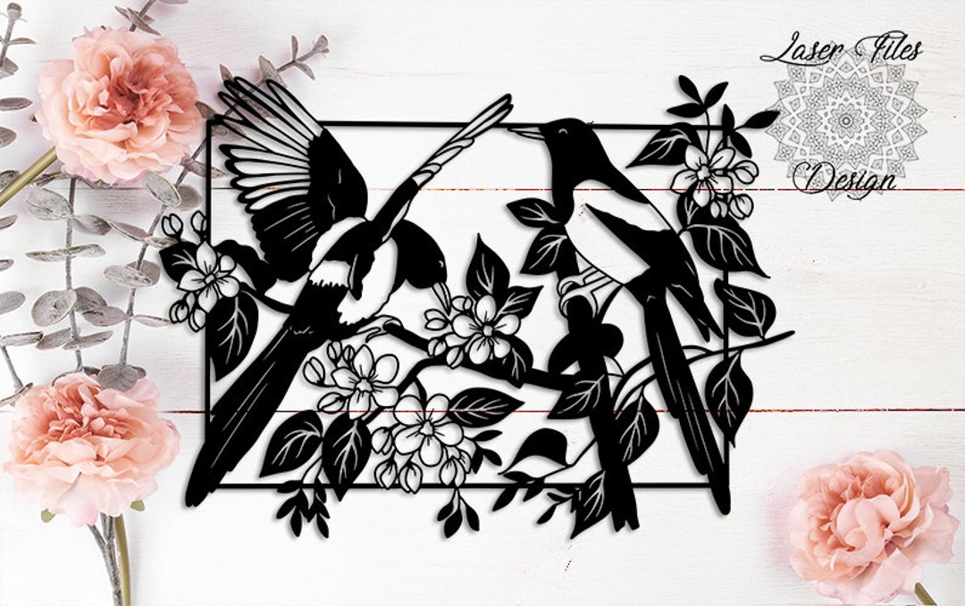Birds, Elster, Frame With Flowers Laser Paper Cut Vinyl File Design to ...