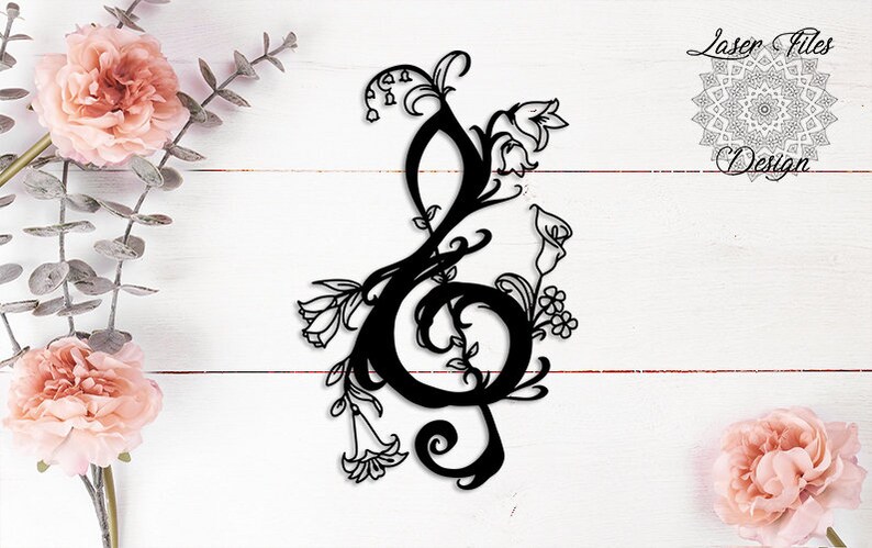 Music G Treble Clef Letter A Typography Rose Frame Flowers Laser Paper ...