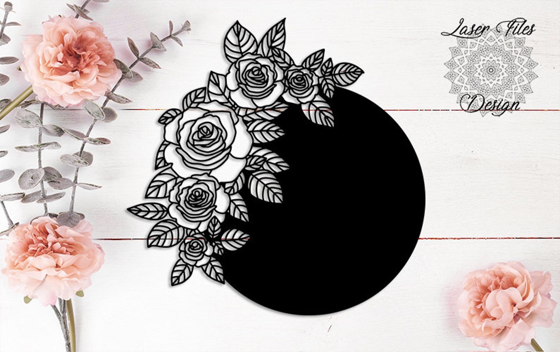 Flower Leaves Decoration Frame Wreath Round Laser Paper Cut Vinyl File ...