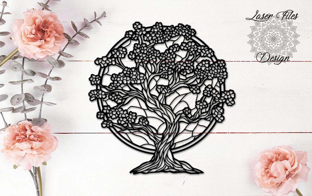 Cherry Tree, Tree of Life, Flower Tree Laser Paper Cut Vinyl File ...