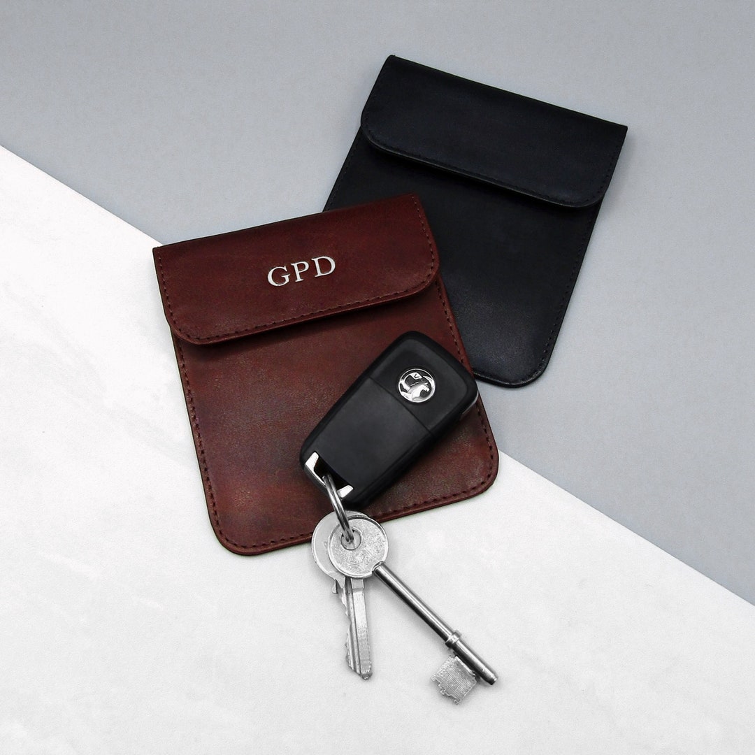 Personalised Leather RFID Safe Car Key Fob Pouch - Anniversary Gift ...