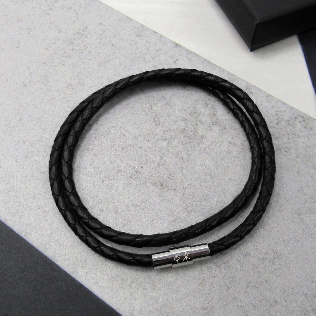 Personalised Men's Viking Rune Symbol Double Strand Leather Bracelet ...