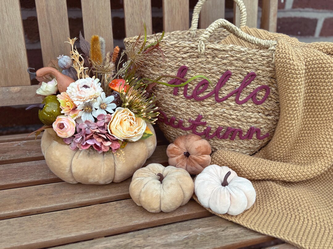 Velvet Pumpkin With Flowers: Extra Large Fall Centerpiece - Etsy