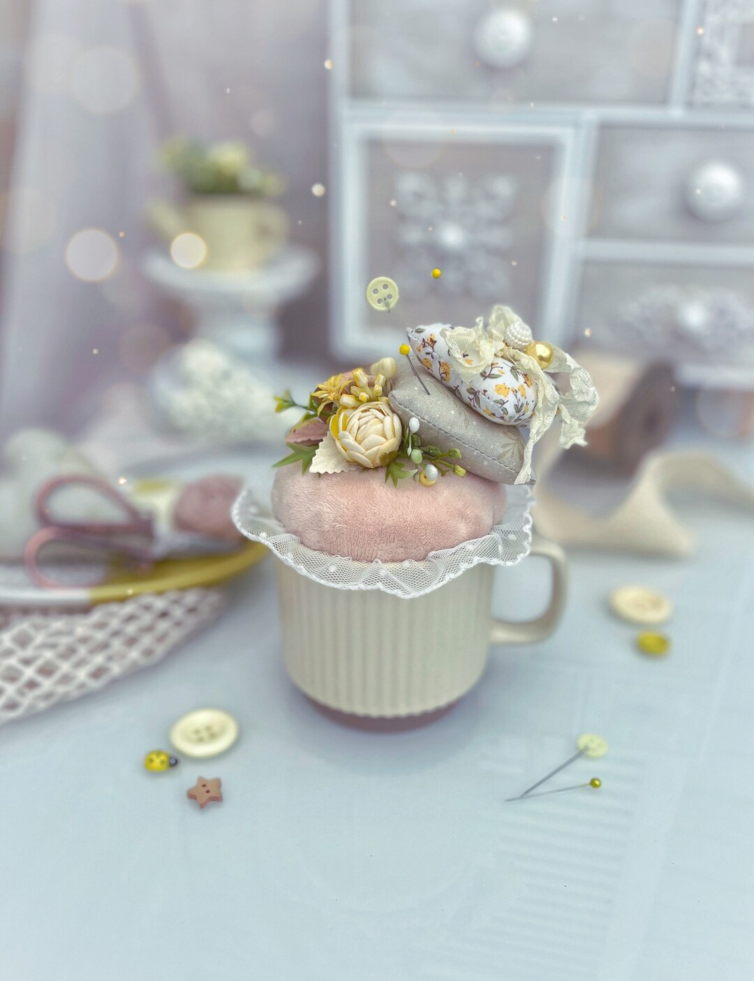 Pincushion. Teacup Pincushion. Needle Holder. Needle Keeper. Needle ...