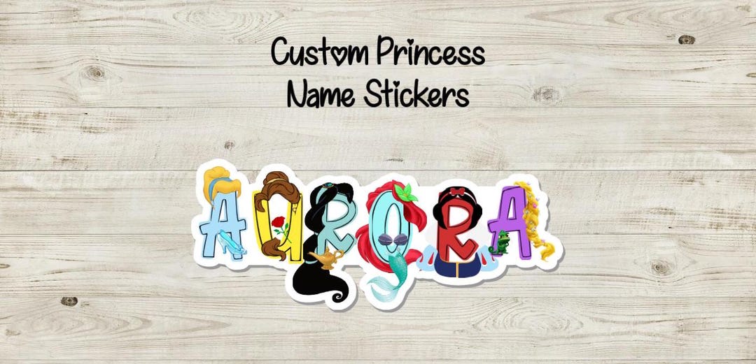 Princess Name Stickers, Personalized Princess Sticker, Princess Name ...