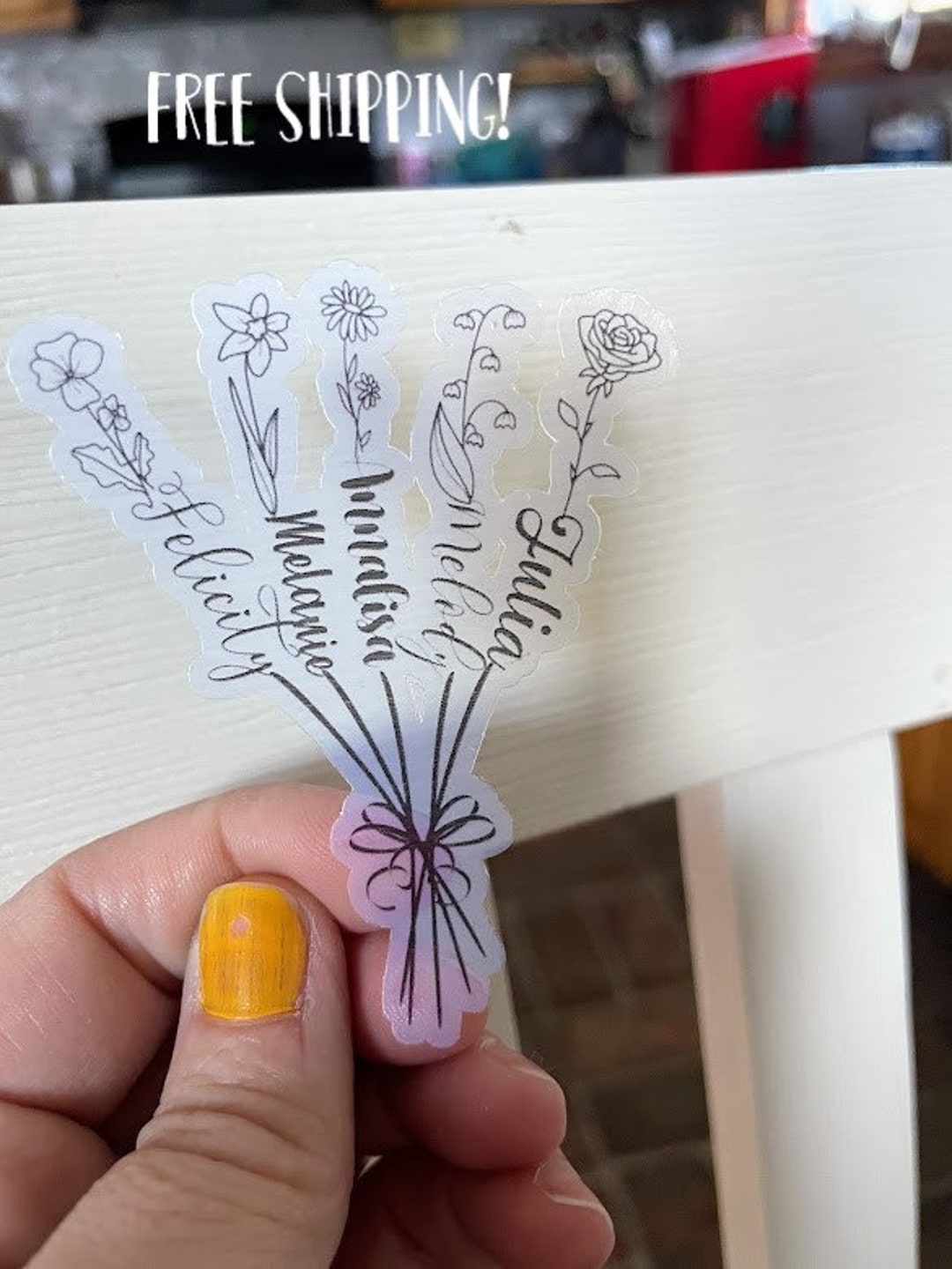 Birth Flower Clear Vinyl Stickers, Waterproof Stickers, Floral Decal ...