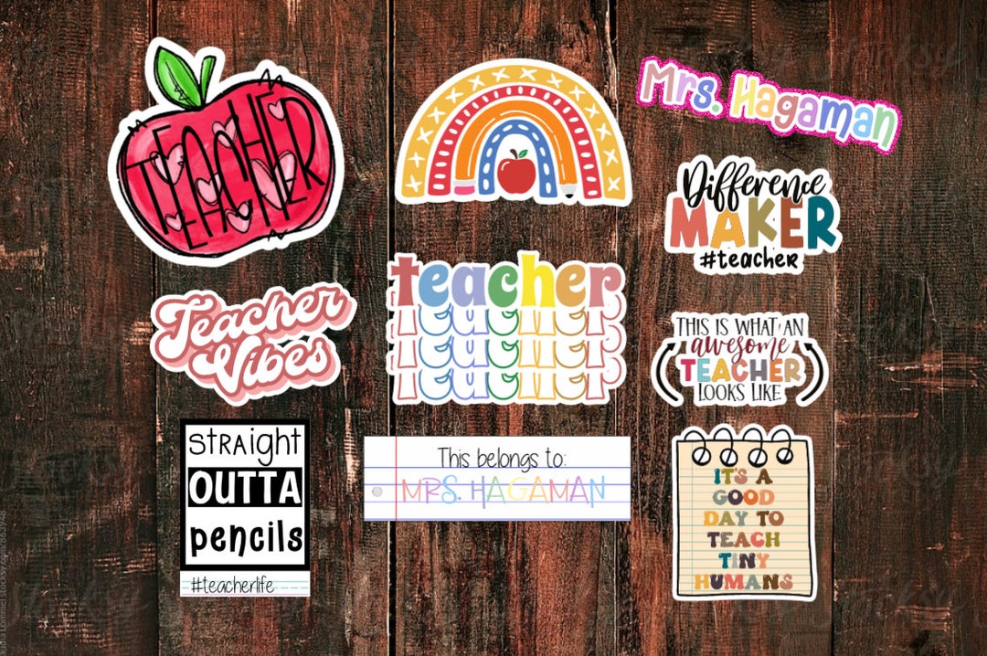 Personalized Teacher Sticker Pack: Colorful Waterproof Vinyl Stickers - Etsy