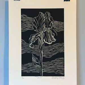 Iris | Hand Carved, Original Linocut 9x12 Relief Print in Black or Blue ...