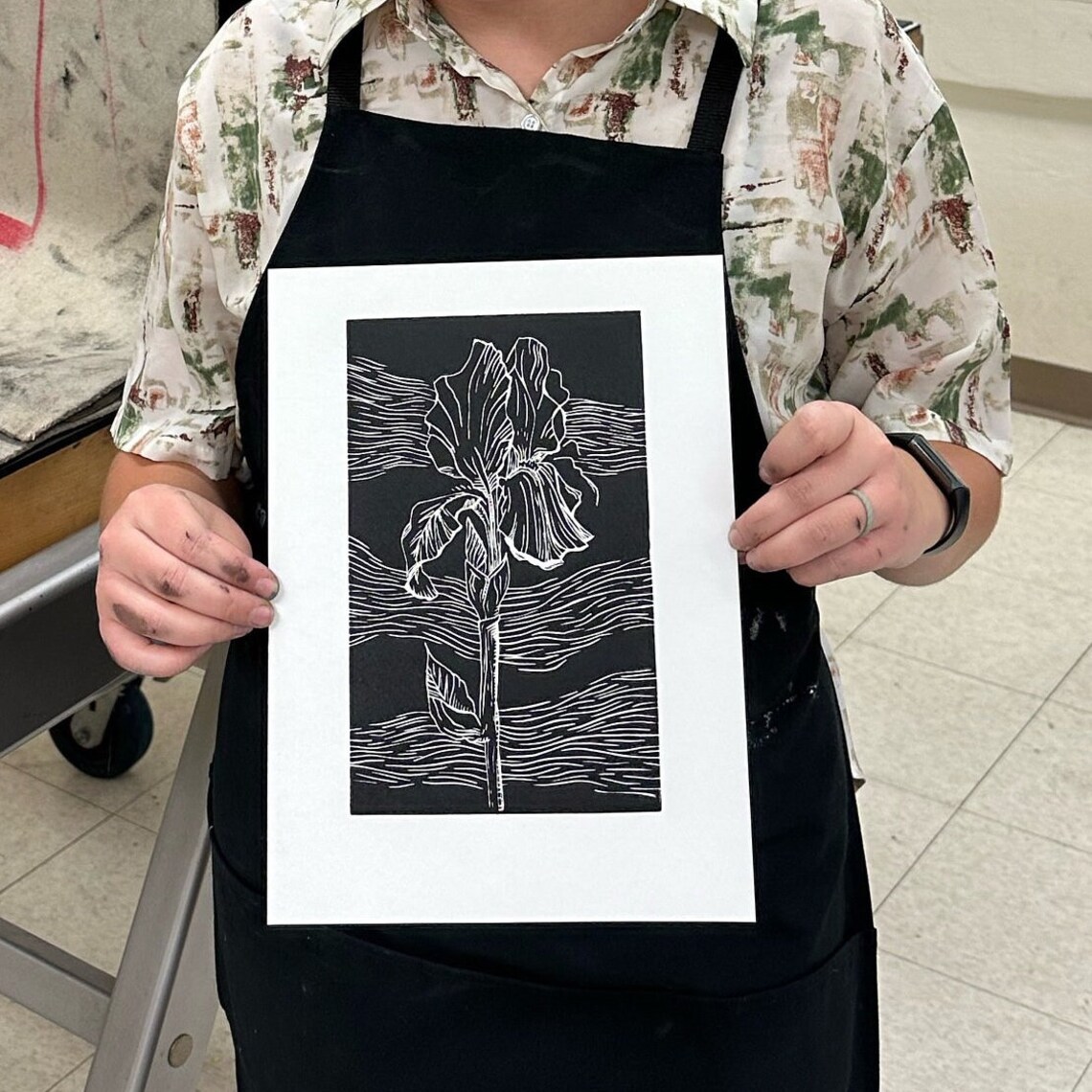 Iris | Hand Carved, Original Linocut 9x12 Relief Print in Black or Blue ...
