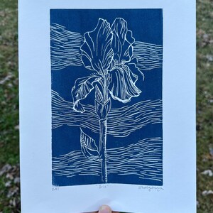 Iris | Hand Carved, Original Linocut 9x12 Relief Print in Black or Blue ...